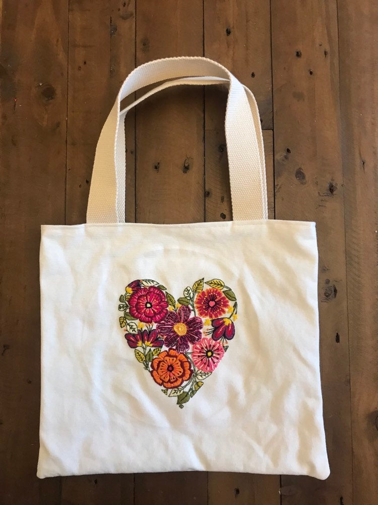 Heart Hand Embroidered Bag Unique Floral Embroidered Bag Fully Lined ...