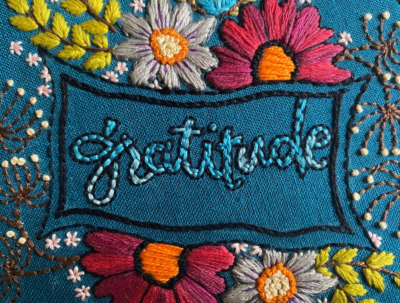 Gratitude Text Spring Flowers Embroidered Floral Hoop on Luulla