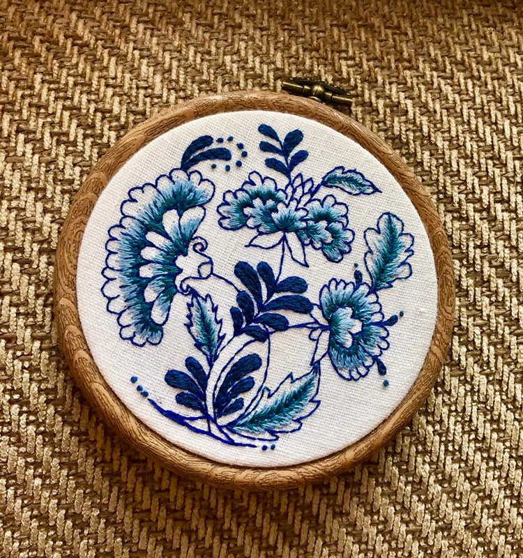 Delft Blue Pottery Inspired Hand Embroidery Hoop on Luulla