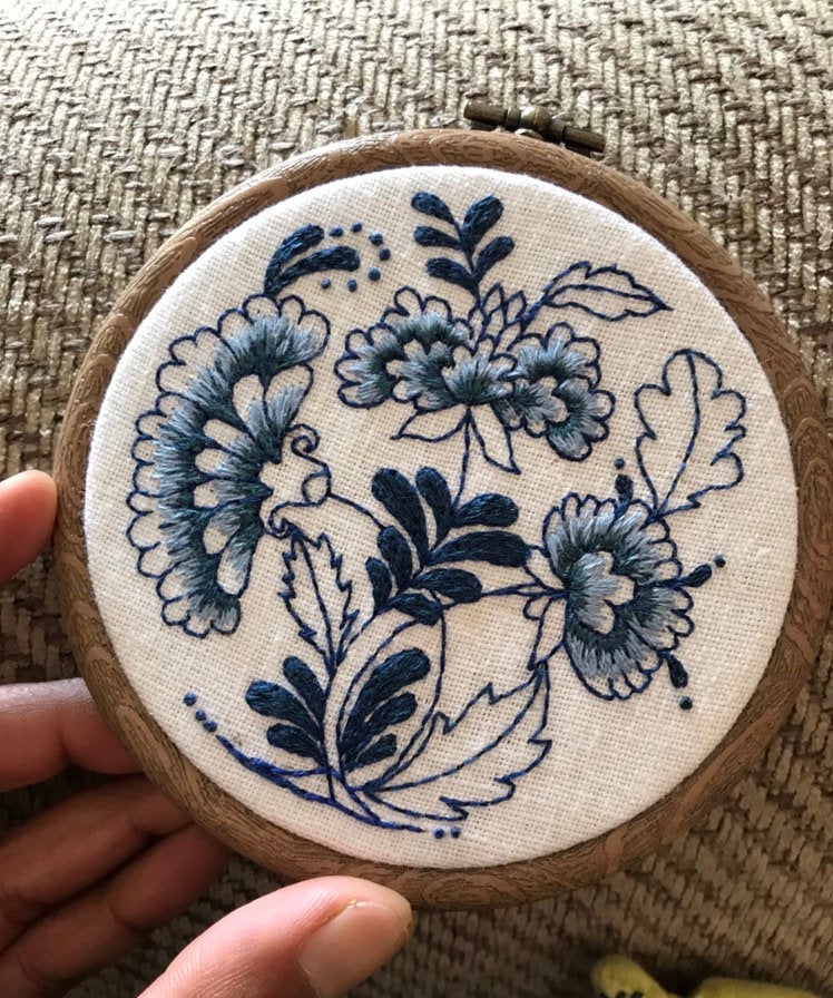 Delft Blue Pottery Inspired Hand Embroidery Hoop on Luulla